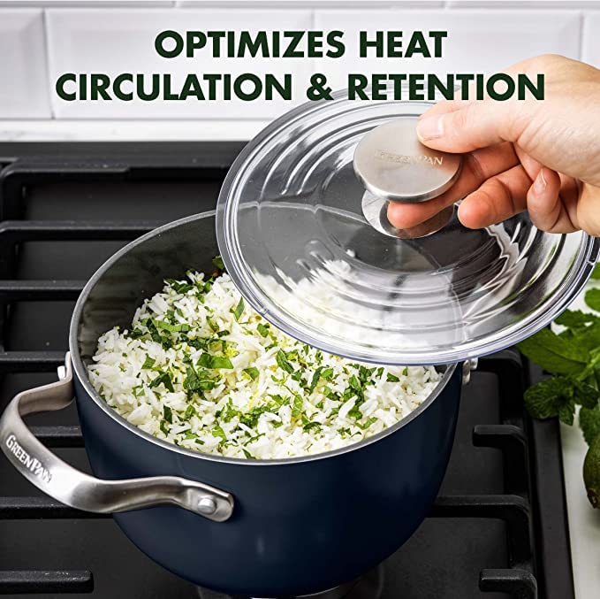 GreenPan Healthy Ceramic Nonstick, 2QT Rice Grains and Soup Maker Caldero Pot with Lid, PFAS-Free, Induction, Dishwasher Safe, Oven Safe, Blue
