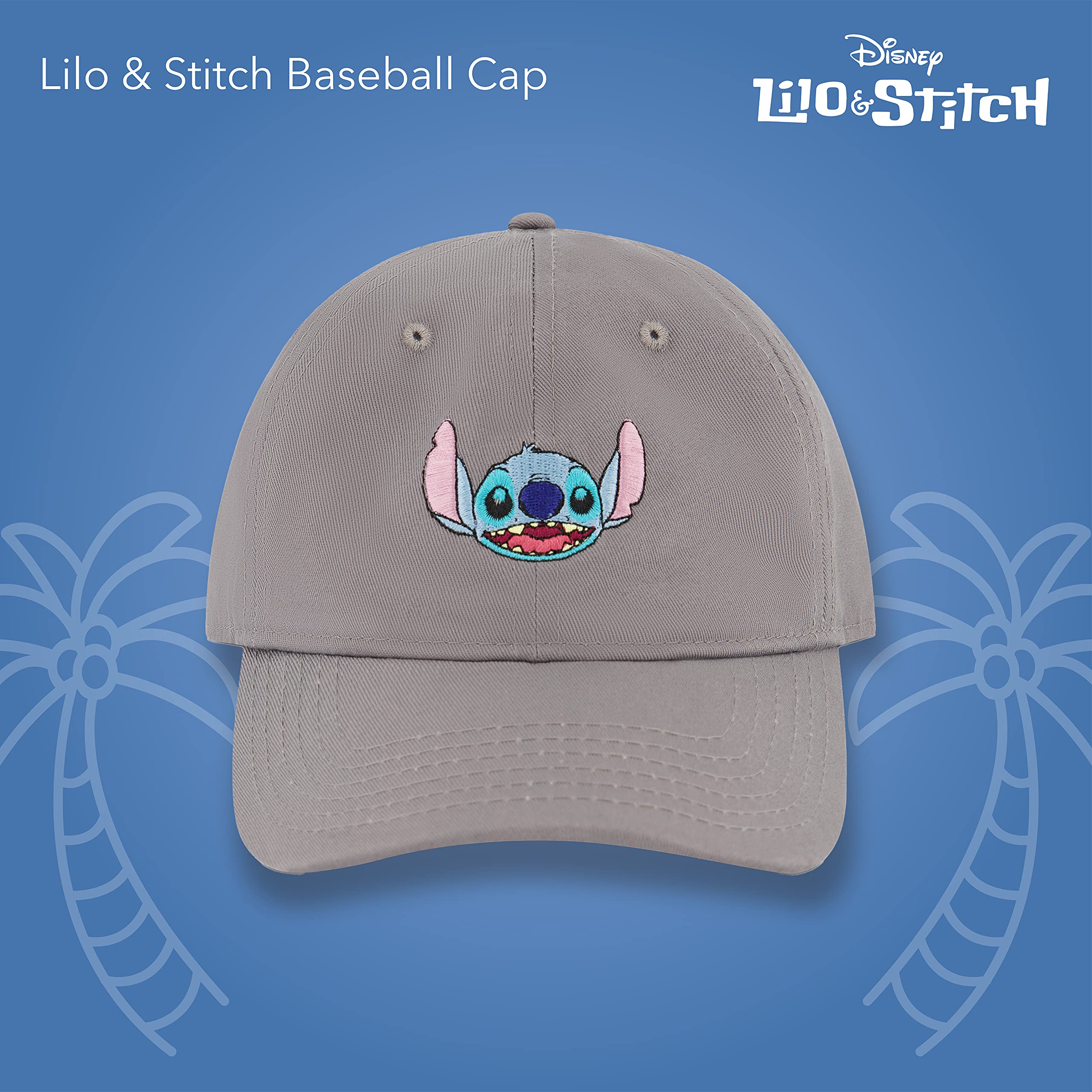 Disney Stitch Dad Hat, Adjustable Cotton Baseball Cap with Curved Brim, Grey, One Size