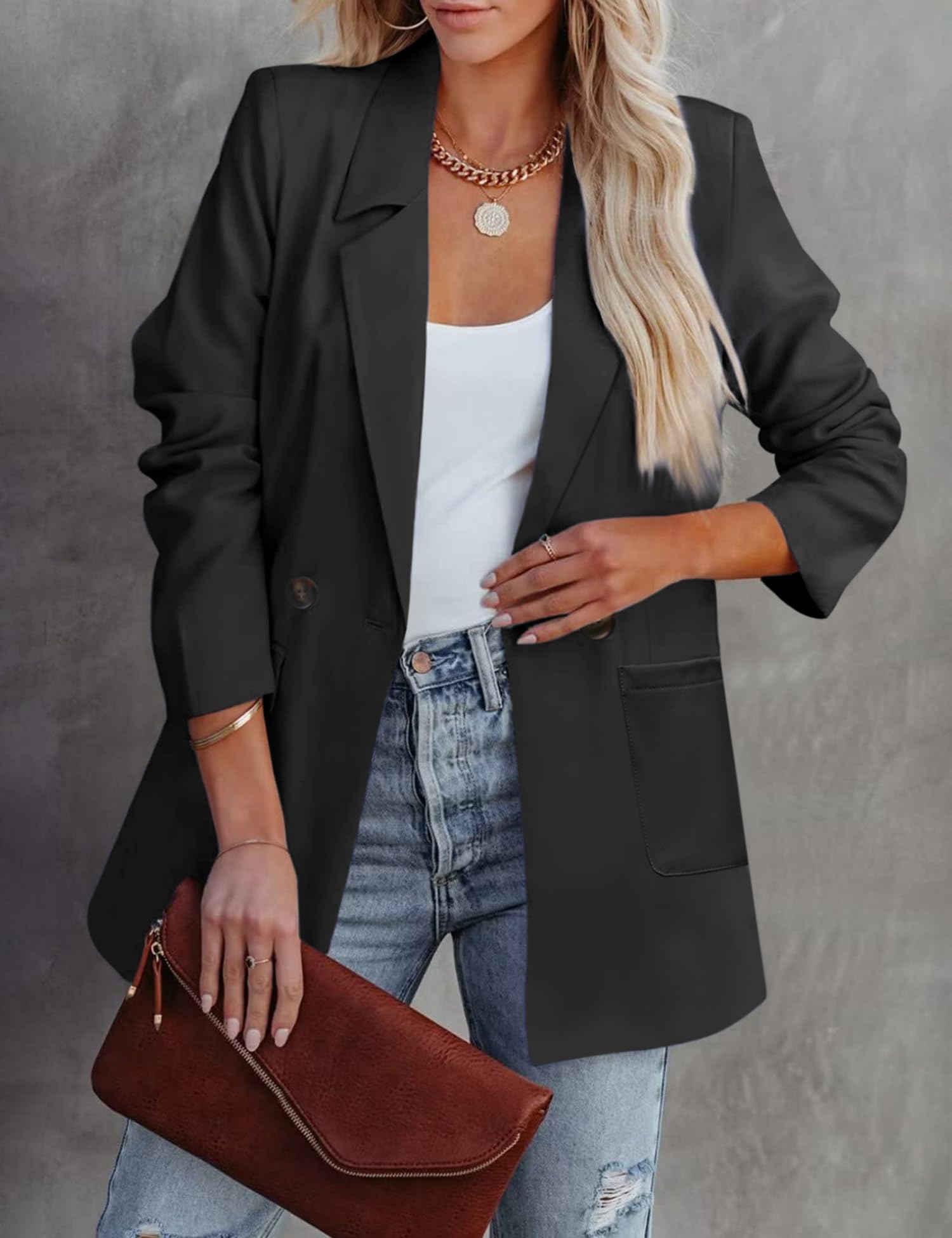 Black Oversized Blazer Jackets for Women Business Casual Open Front Long Blazers for Work Professional Fashion XL