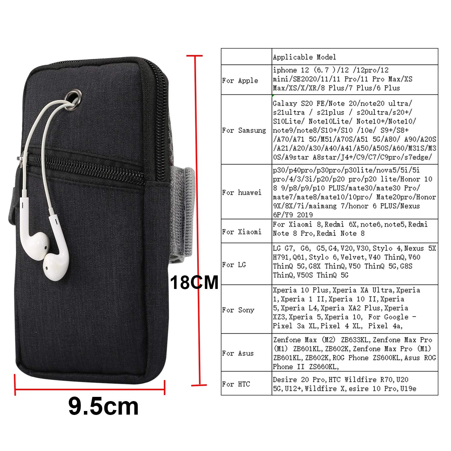 cellphone holster Phone Arm Bag Compatible with Running, Armband Cell Phone Holder Compatible with iPhone 12 11 Pro Max XS/XR/8/7/6 Plus, Gym Phone Holder Compatible with Arm,Phone Pouch Compatible wi