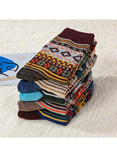Century Star Mens Athletic Socks Warm Socks Cozy Wool Socks Hiking Trekking Crew Socks For Christmas 5 Pairs Multi Color One Size