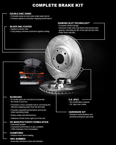 R1 Concepts Front Brakes and Rotors Kit |Front Brake Pads| Brake Rotors and Pads| Super Duty Brake Pads and Rotors| Hardware Kit|fits 1983-1994 Ford Aerostar, Ranger; Mazda B2300, B3000, B4000