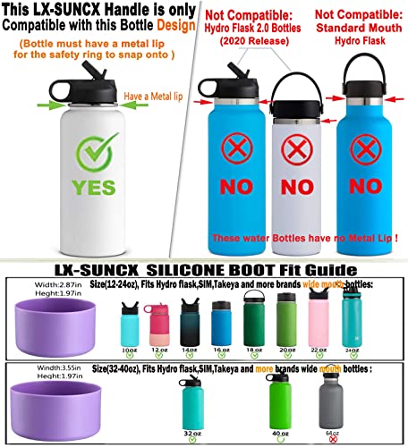 LX-SUNCX Paracord Handle and Silicone Sleeve Boot Compatible with Hydro Flask Wide Mouth Water Bottle (Daisy-Purple w/Compass+Whistle+Firestarter, 32oz-40oz)