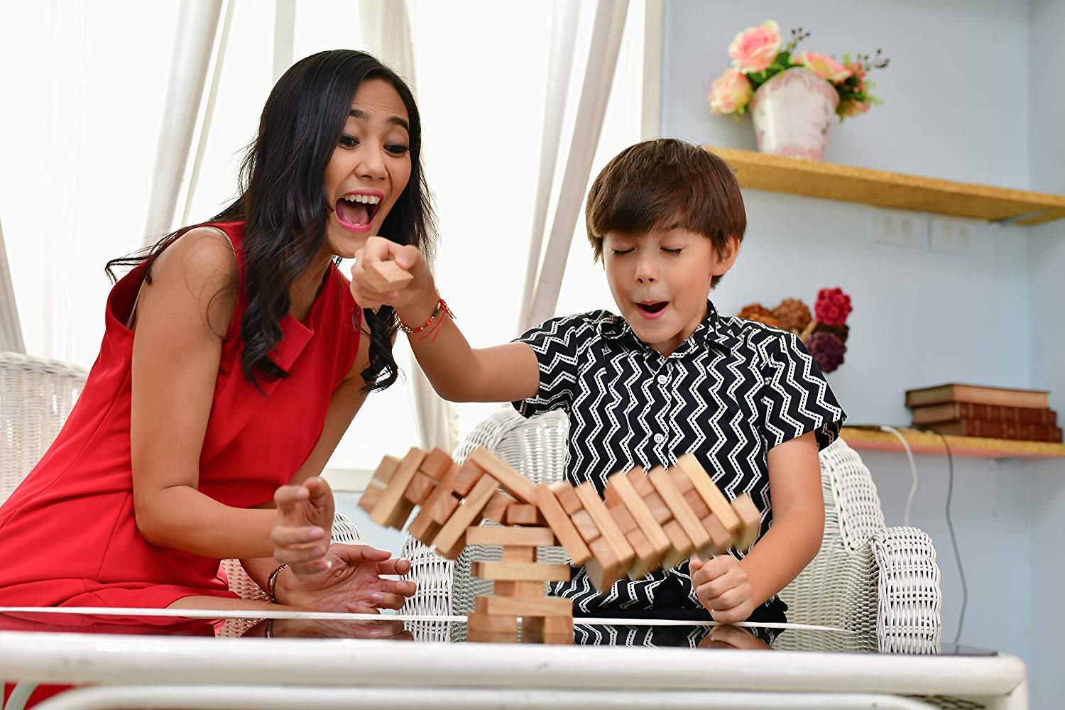 WE Games Wooden Block Stacking Party Game for Adults, Tumble Tower Wedding Guest Book Alternative, Tabletop Games, Includes Storage Case, 12 inches