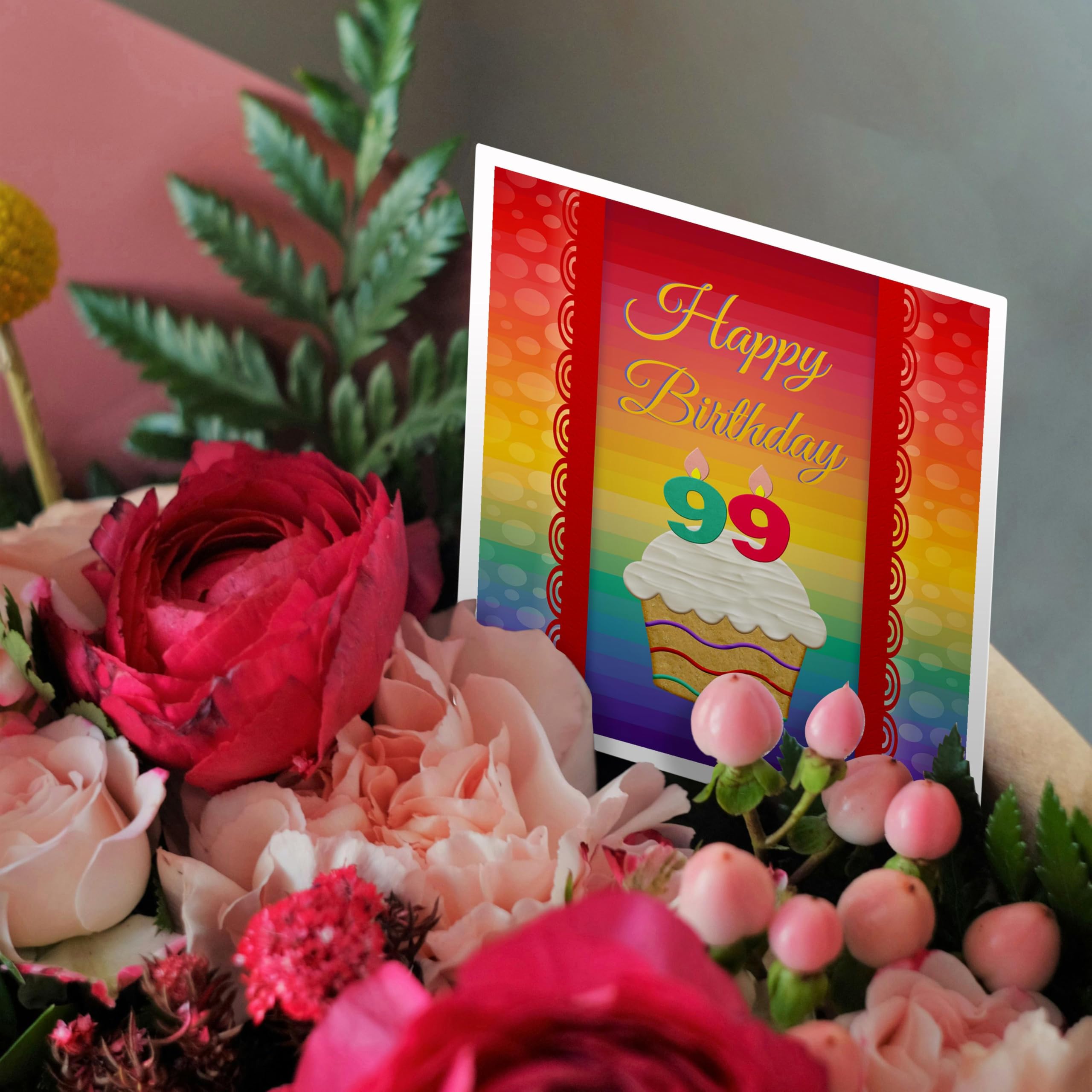 Greeting Card - Cupcake with Number Candles, 99 Years Old Birthday - Birthday Design