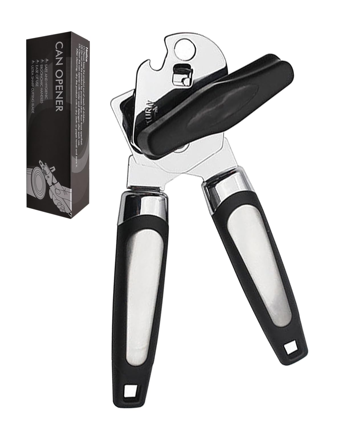 Can Opener Manual for Kitchen - Heavy Duty Stainless Steel Hand Held Can Openers Smooth Edge with Multifunctional Bottle Opener