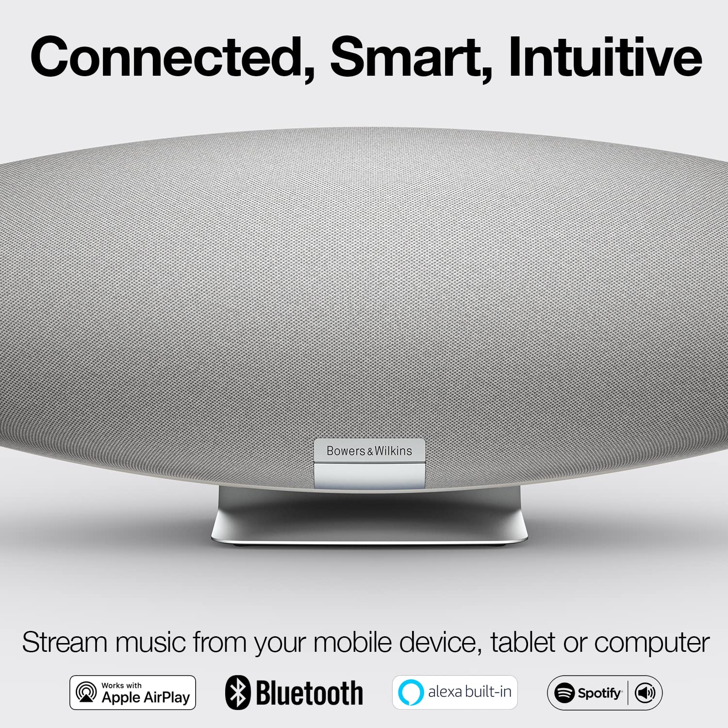 Bowers & Wilkins Zeppelin Wireless Speaker, Iconic Design, 5 Drivers including Subwoofer, Wireless Streaming via Bluetooth, Alexa Built-in, AirPlay & Spotify Connect, Multiroom Support, Pearl Grey