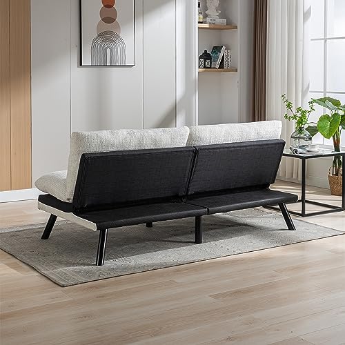 Futon Sofa Bed,Modern Convertible Sofa Bed,Folding Loveseat Sleeper Sofa,Breathable Futon Couch Bed with Adjustable Backrest&Metal Legs for Compact Small Spaces, Apartment,Dorm,Office (Creamy White)