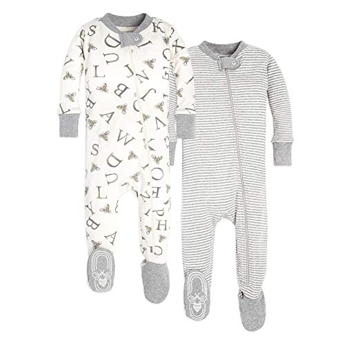 Burt's Bees Baby baby boys Pajamas, Zip-front Non-slip Footed Pjs, Organic Cotton and Toddler Sleepers, A Bee C/Stripe 2-pk, 24 Months US