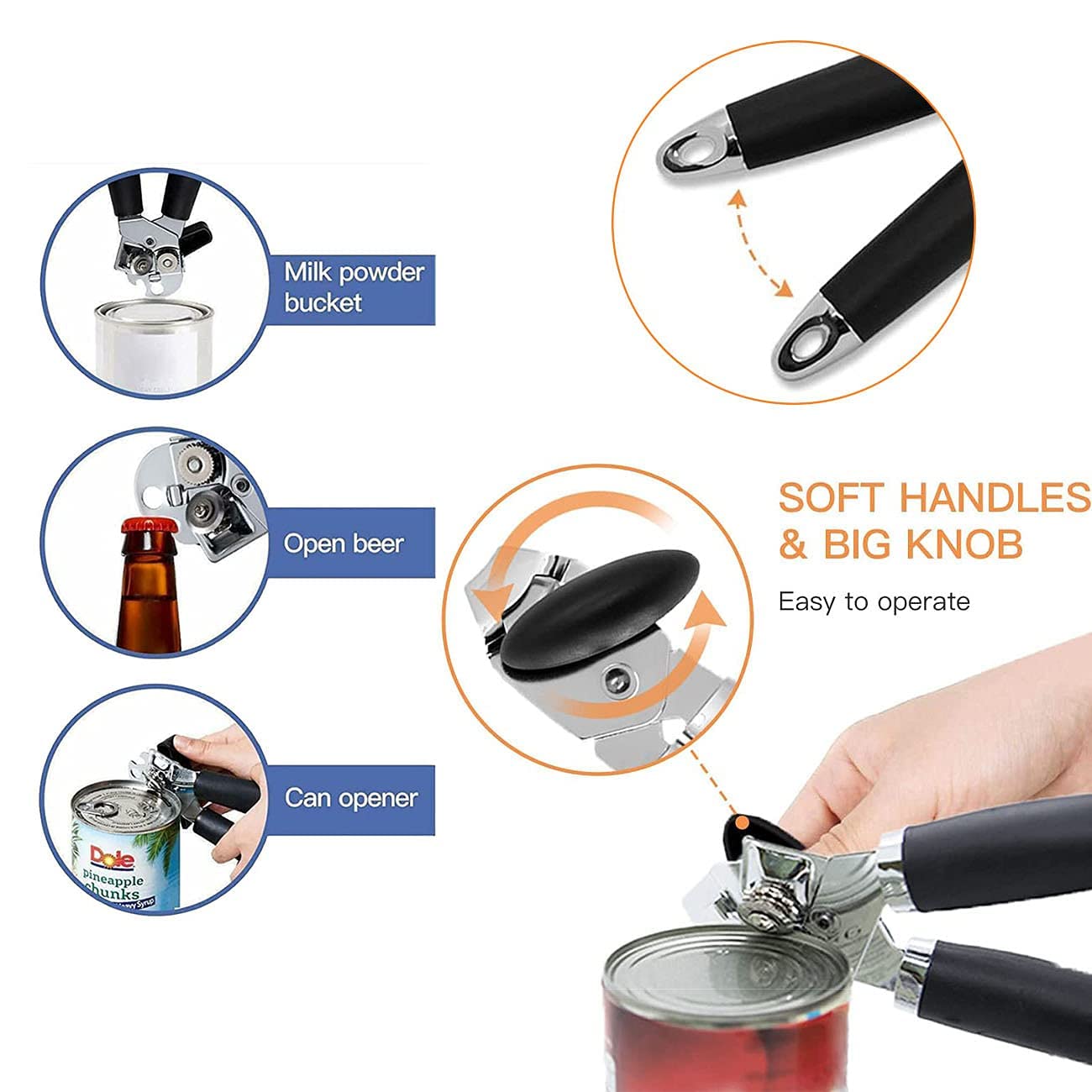 Can Opener, Manual Duty Can Opener, Safety Can Opener, Can Opener Manual, Suitable for Elderly People with Aalloy Inflammation Save Time and Energy