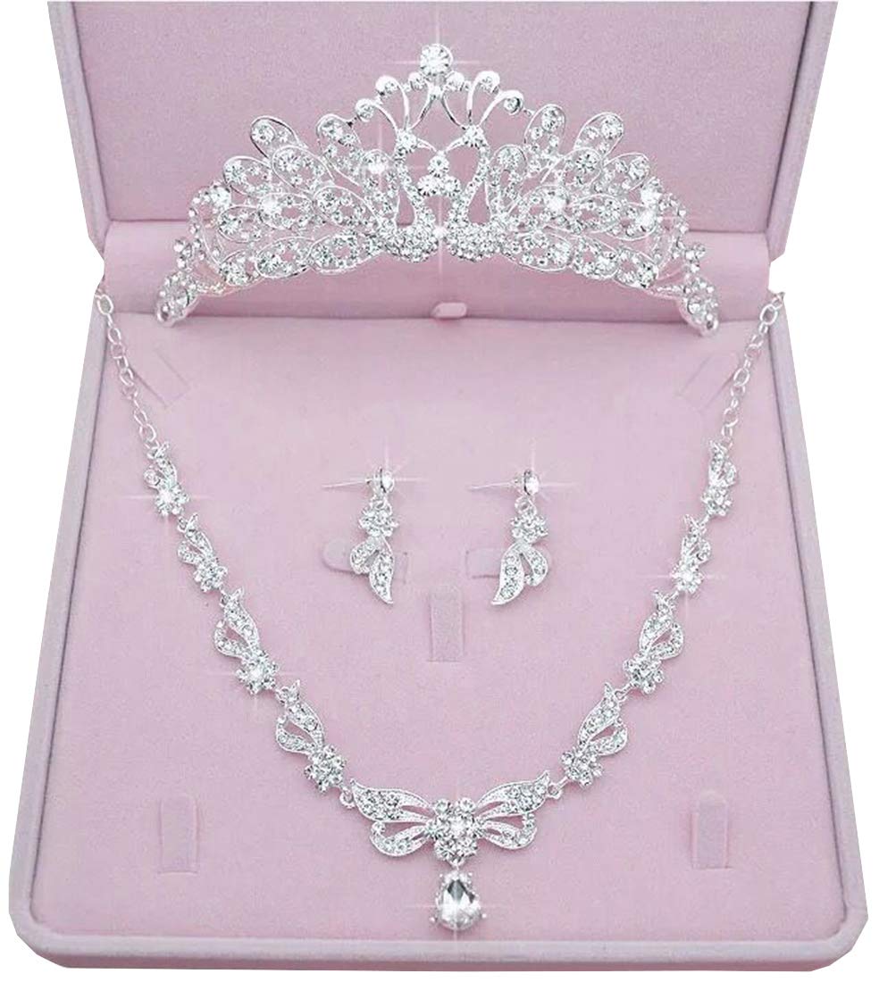 Wedding Sets For Women Bling Bride Hair Accessories Tiaras Earrings Necklace Wedding Jewelry Sets A