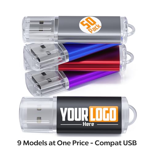 Custom USB Flash Drive Personalized Tumb Drive Logo Print Memory Stick 50Pack - 9 Jump Drive Models at One Price