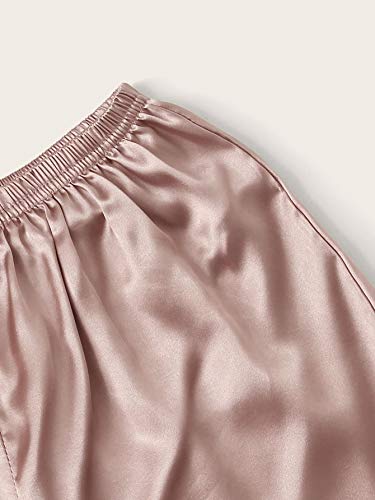 MakeMeChic Women's Satin Sleepwear Button Front Short Sleeve 2 Piece Pajama Set Dusty Pink S