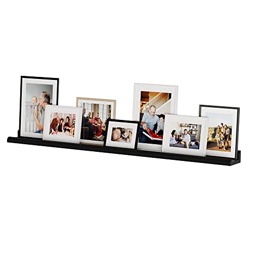 Wallniture Boston Picture Ledge Shelf 46" Wall Decor Black Bookshelf for Picture Frames, Toddler Toys, Kids Books