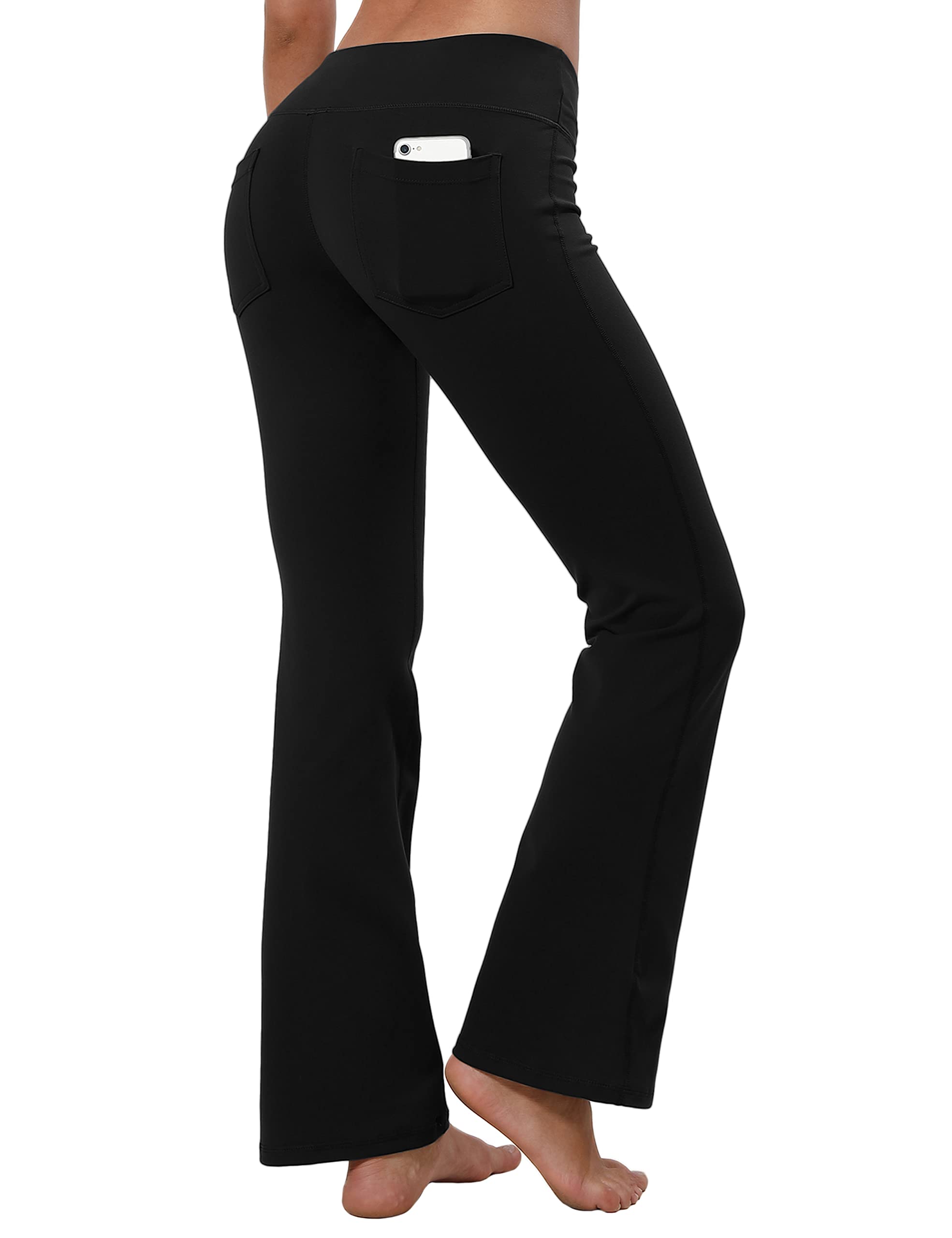 BUBBLELIME 29"/31"/33"/35" 4 Styles Women's Bootcut Yoga Pants Tummy Control - Back Pockets_Black M_29" inseam