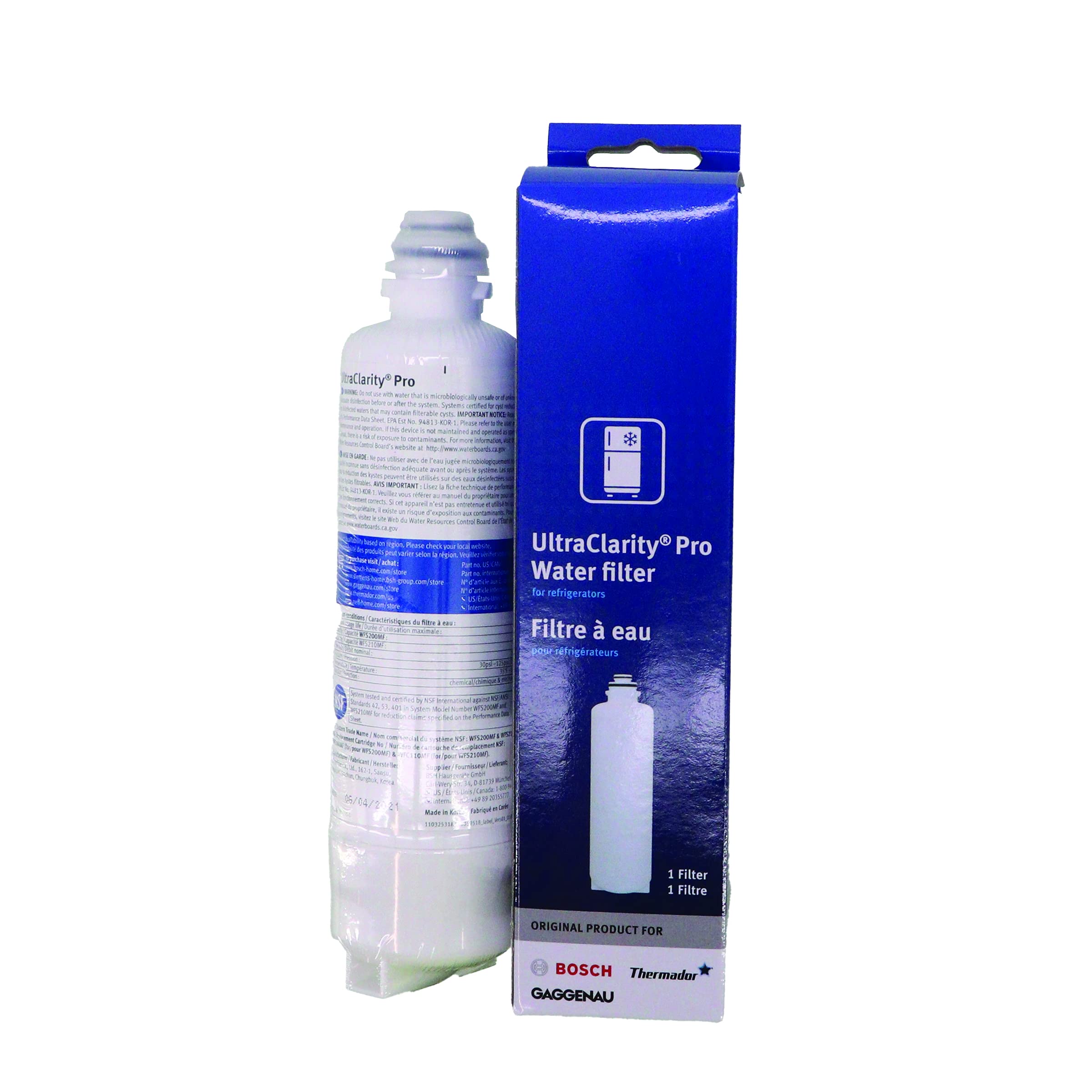 Bosch 11032531 Genuine OEM UltraClarity® Pro Water Filter Cartridge (White) for Bosch Refrigerators