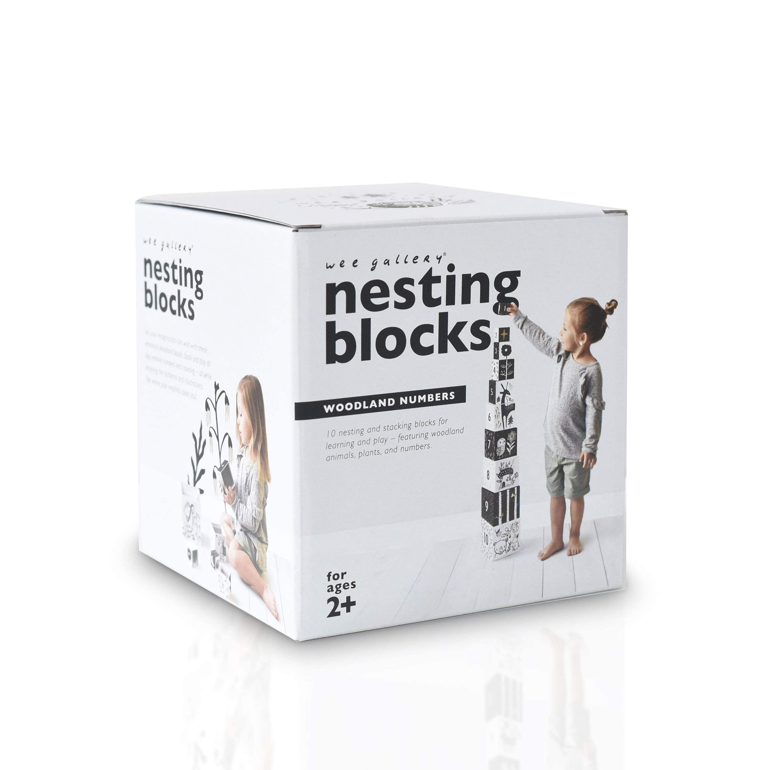 Wee Gallery Nesting Blocks - Woodland Animals and Numbers, Black and White Stacking and Building Toy for Toddlers and Kids, Motor Skills, Creative Play and Problem Solving for Children (Age 2 and up)