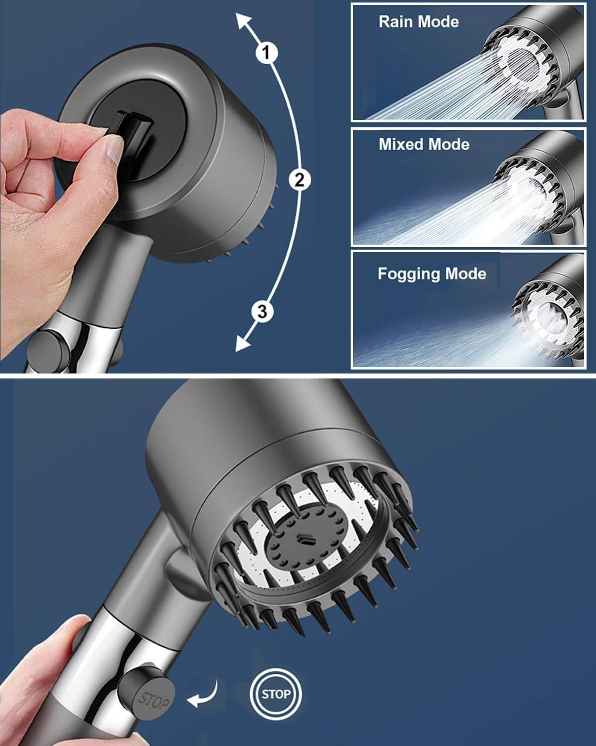 Filtered Shower Head with Handheld, High Pressure Shower Heads 4 Modes with 60 Inch Hose & Adjustable Bracket, Detachable Shower Filter Head for Hard Water with ON/OFF Switch for Bathroom
