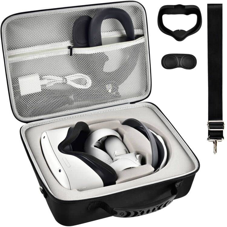 Carrying Case for Meta for Quest 3 Oculus for Quest 2 Advanced All-in-One Virtual Reality Headset/Touch Controllers/Elite Strap VR2 Accessories with Silicone Face Cover, Lens Protector (No Device)