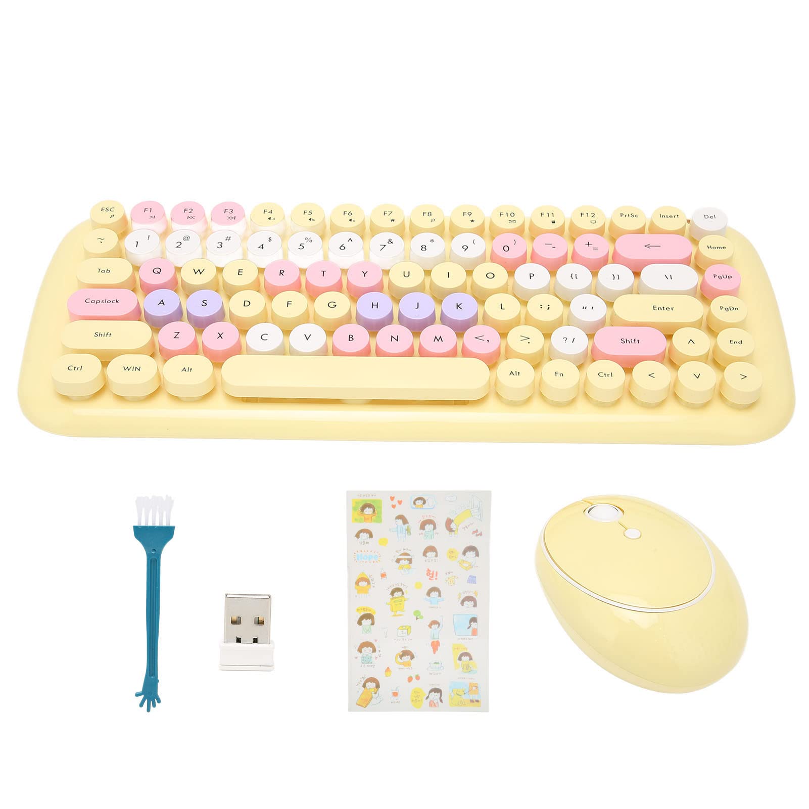 Cute Keyboard Mouse Combo, 84 Keys Mixed Color Keyboard with Round Keycap, 1600DPI Gaming Mouse, Mini Keyboard Mouse Combo for Girls (Candy-Lemon Yellow Mixed Color)