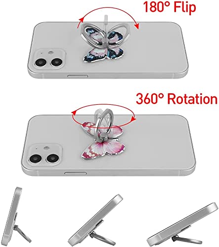 Fwaytech 4Pack Phone Ring Holder Cute 360 Rotation Metal Aluminum Finger Ring Socket Grip Kickstand Compatible for iPhone Samsung LG and Other Smartphones (Butterfly)