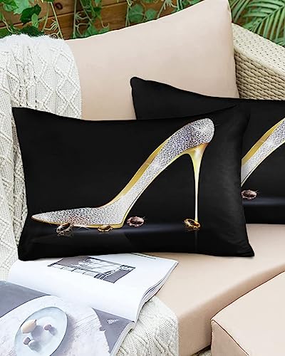 Maliyand Body Pillow Covers,Sexy Diamond High Heels White Golden Black Decorative Pillow Cover Pillow Case Cushion Cover for Bed Sofa Couch Home Decor 20"x30"