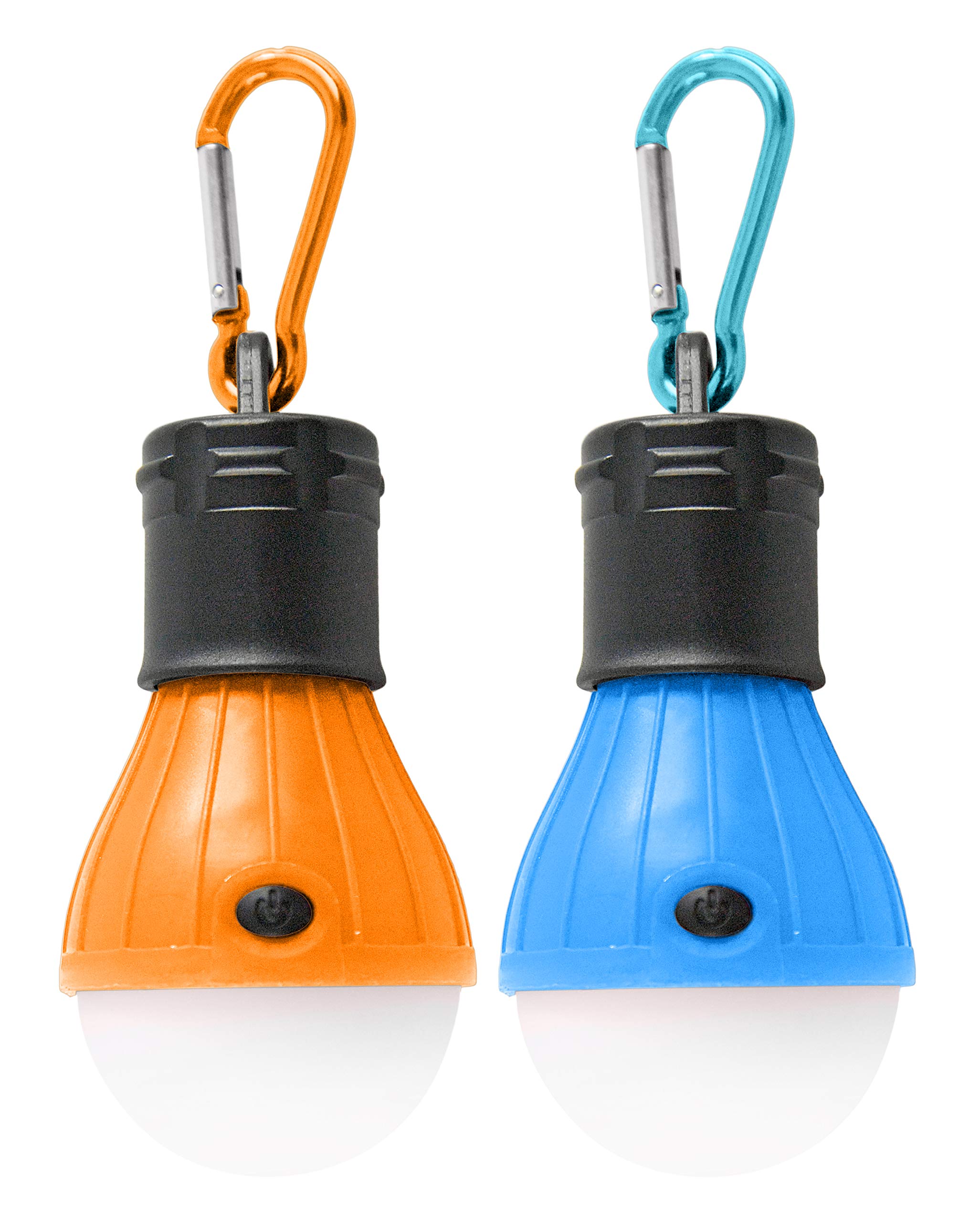 Home-X LED Camping Lights, Power Outage Supplies, Indoor/Outdoor Battery-Operated LED Lights with Hooks, Set of 2, Each 5" L x 2 ¾ā W x 2 ¾ā H, 1 Blue, 1 Orange