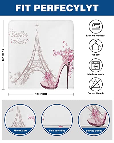 Maliyand Chair Back Cover, Pink Paris Eiffel Tower High Heel Flower Chair Covers Removable Chair Protector Slipcover for Dining Room, Kitchen, Restaurant, Set of 8