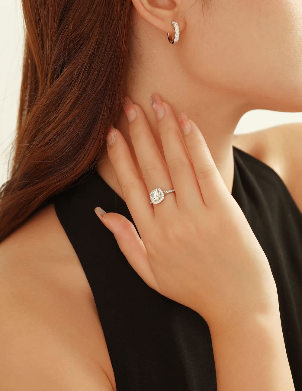 CARSINEL Moissanite Engagement Ring Solitare with Sterling Silver Shank for Women Brilliant Round Cut Stone VVS Created for Proposal Engagement Wedding