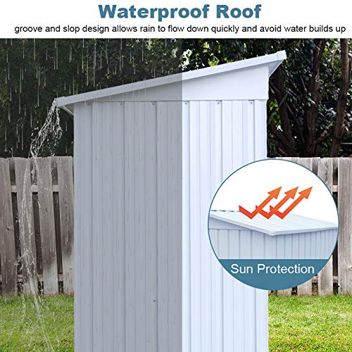 Hootata 5' × 3' Metal Outdoor Storage Shed with Door & Lock, Galvanized Waterproof Garden Storage Tool Shed for Backyard Patio,White-Yellow