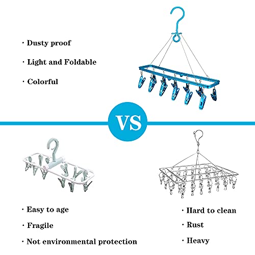KANGCAI Underwear Hangers for Drying Metal Clothes Drying Rack, Laundry Drying Racks,Drying Racks, Foldable Laundry Clips,Small Drying Clothes, pins, Clips for Apartments （Blue）