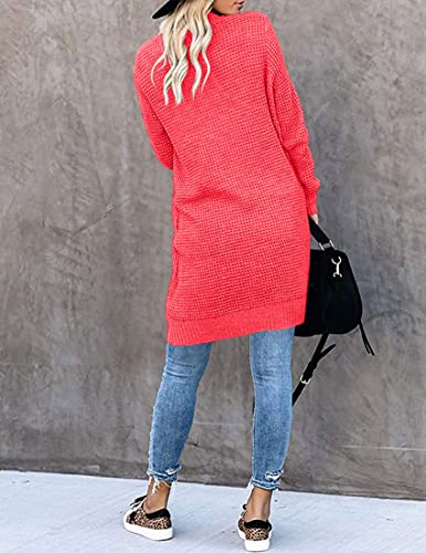 ZESICA Women's 2023 Fall Long Sleeve Open Front Cardigans Casual Lightweight Soft Chunky Knit Draped Sweaters Outerwears,Watermelon,Medium