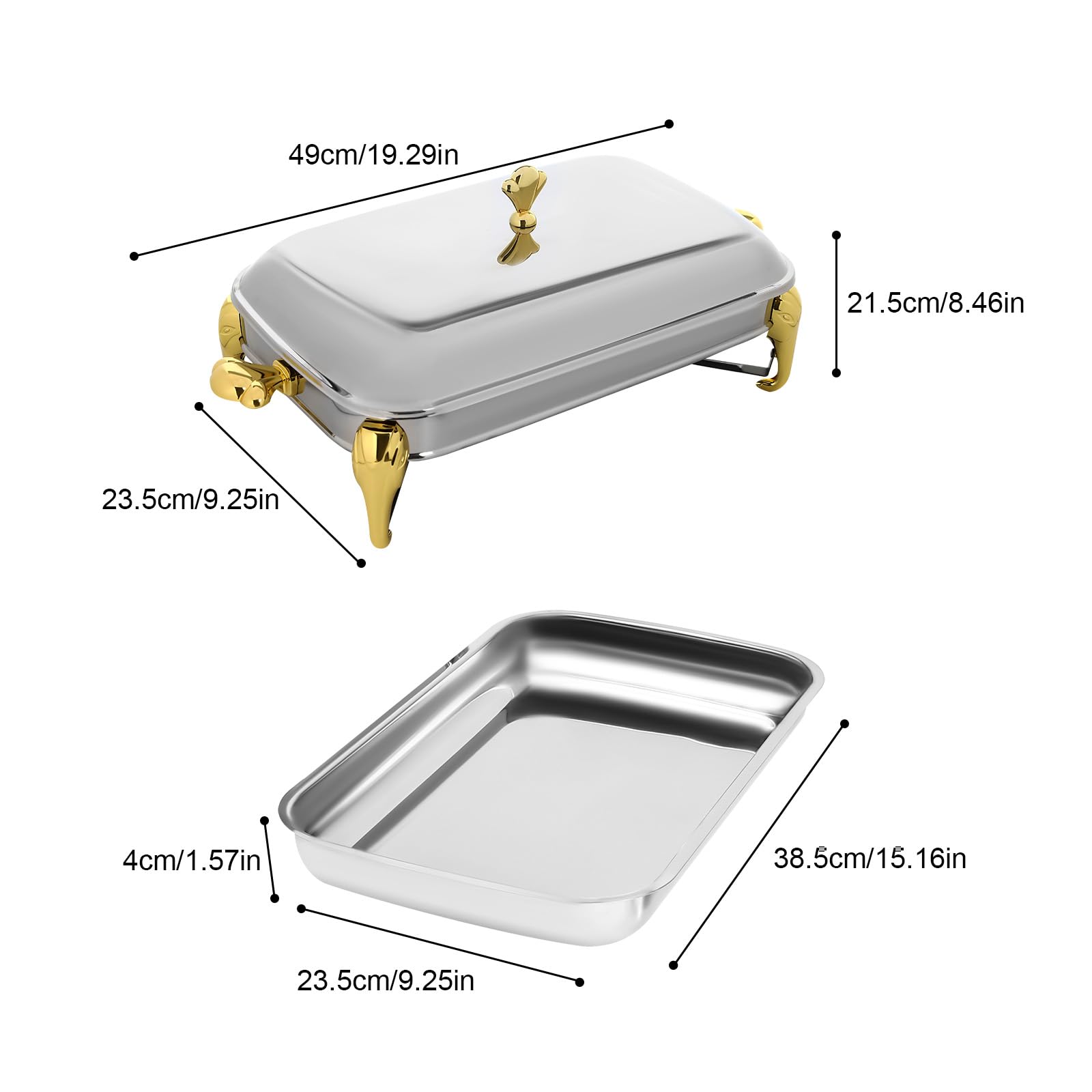 Chafing Dish Buffet Set Server Stainless Steel Chafing Dishes Oven Safe Glass Rectangle Food Warmer for Event Party Holiday 2.9L