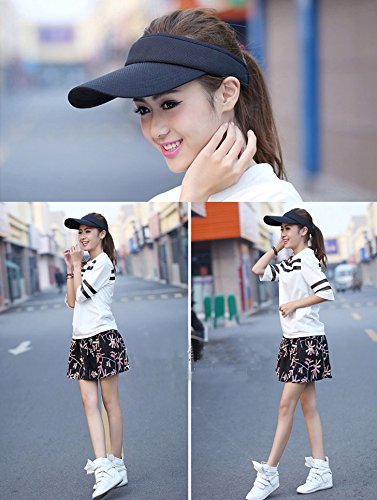 Black Sun Visors for Women and Girls, Long Brim Thicker Sweatband Adjustable Hat