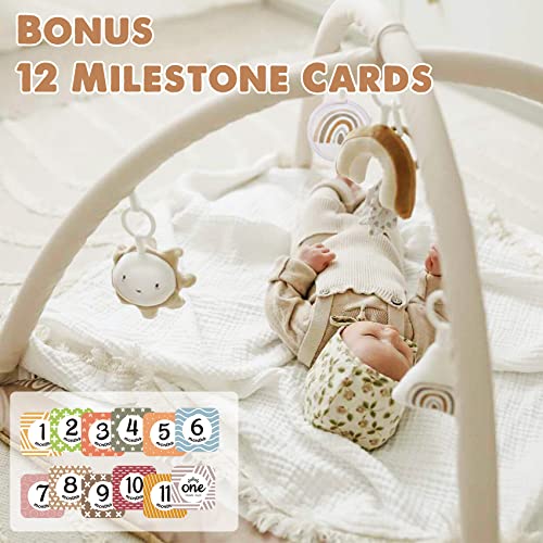Washable Baby Gym Activity Center with Play Mat, Rainbow Early Development Playmats, 6 Toys for Infant & Toddler, Larger, Non Slip