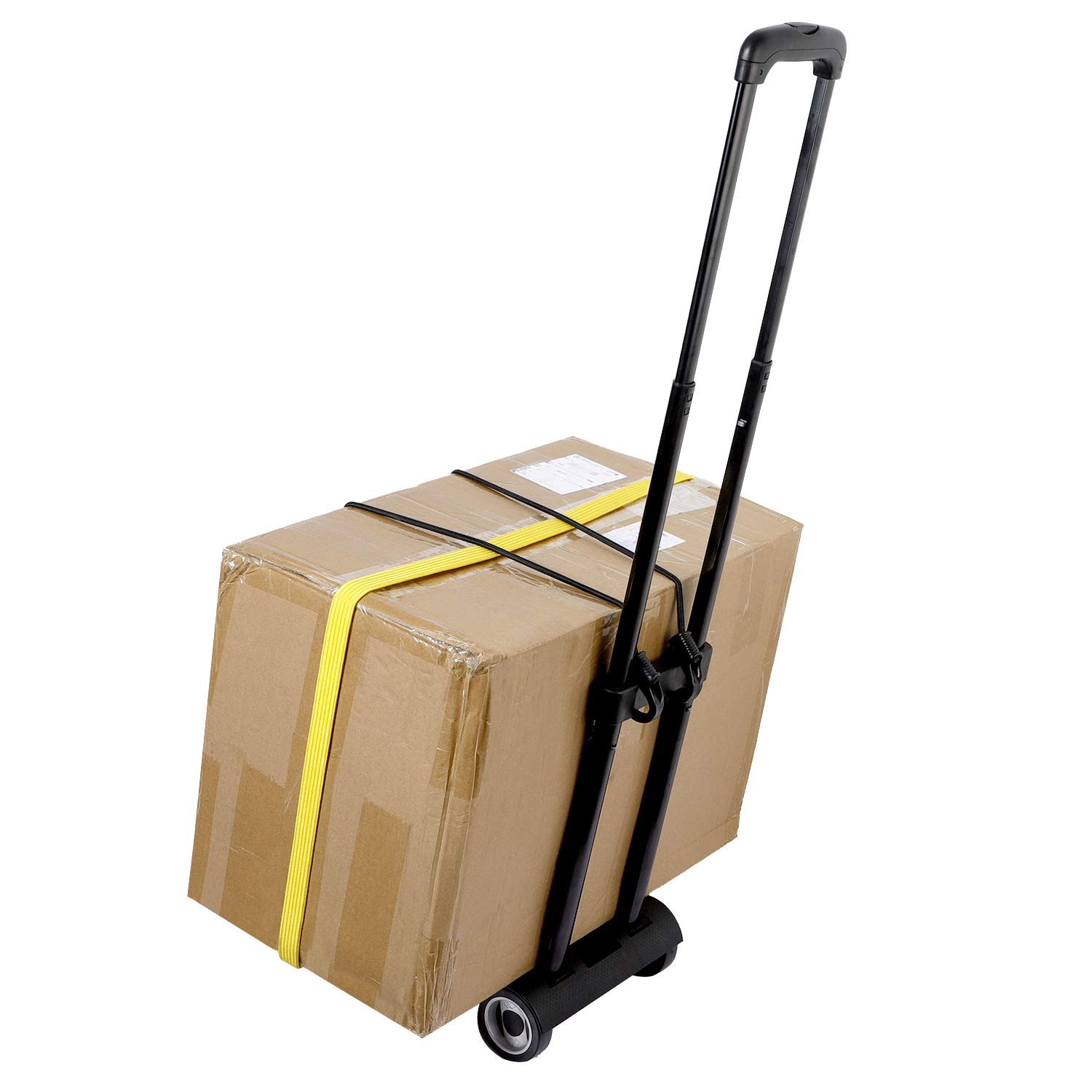 KINJOEK 25kg 55lbs Folding Hand Truck, Solid Construction Utility Cart for Luggage with 2 Oversized Wheels Bonus Bungee Cord, Collapsible, Lightweight and Compact Luggage Dolly Cart for Travel, Black