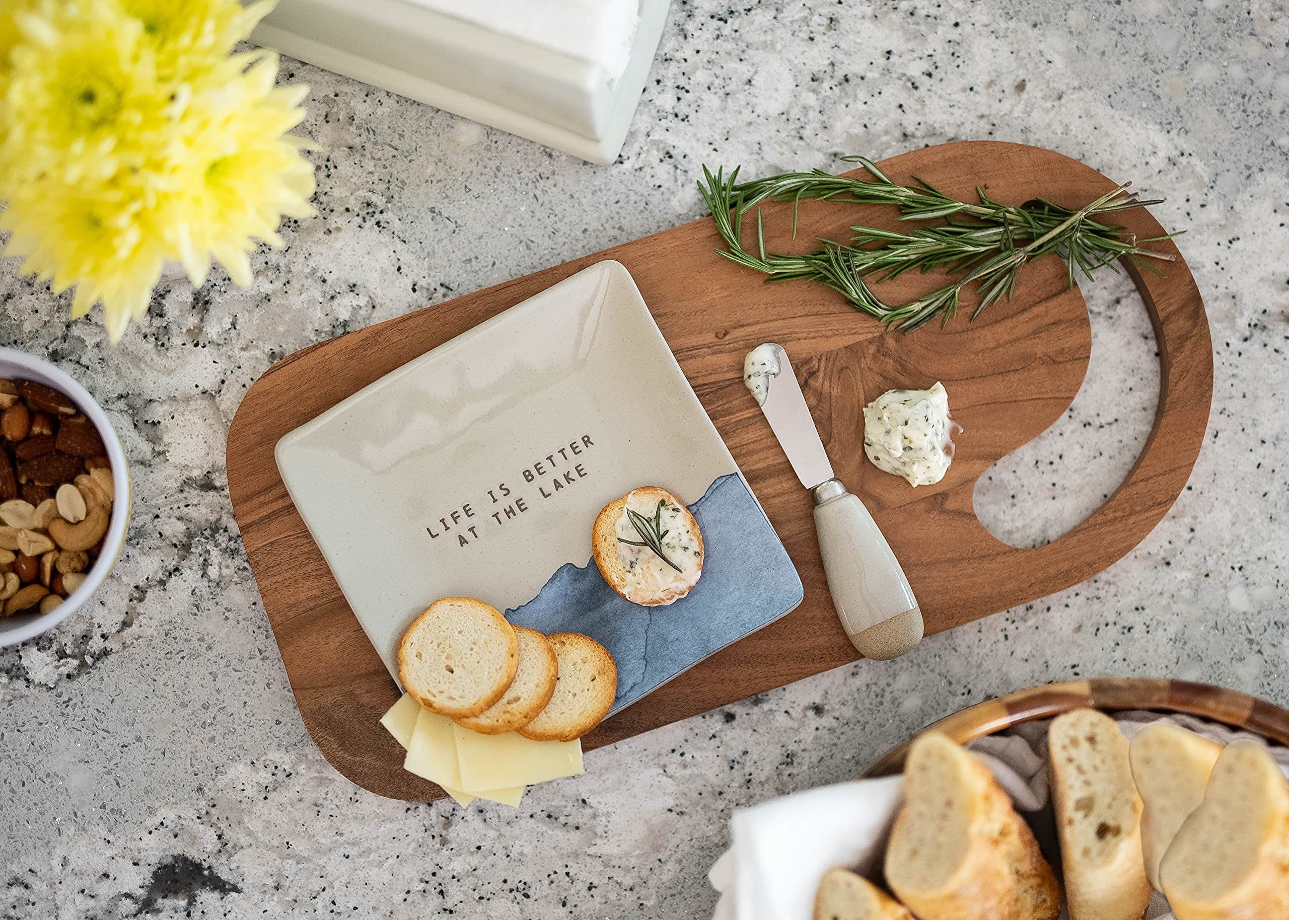 DEMDACO Life is Better at the Lake Blue 6 x 6 Stoneware Decorative Serving Plate with Spreader