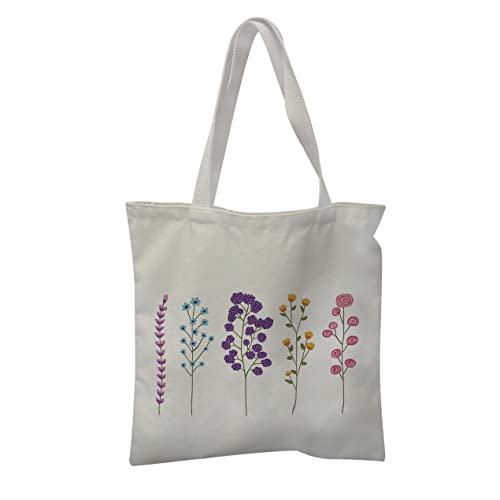 Flower Canvas Cute Aesthetic Plant Tote Bag for Women Shopping,Reusable Beach College Black&White Tote Bag (Flower White)
