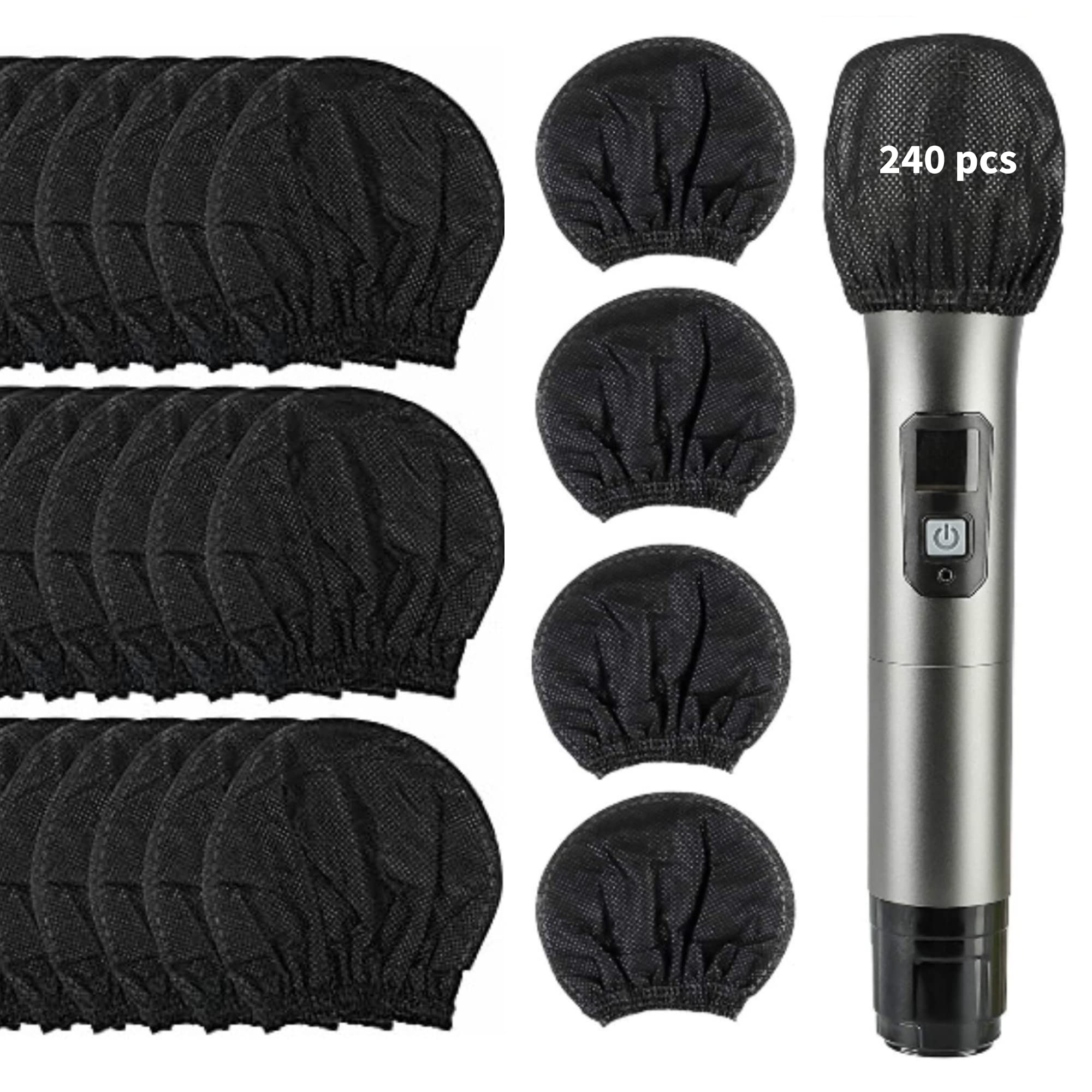 Disposable Microphone Cover-240 pcs Mic Covers Packed in Pairs - Black, Thick Non-Woven & Stretchable Microphone Windscreen Protective Caps Suitable for Most Handheld Mics