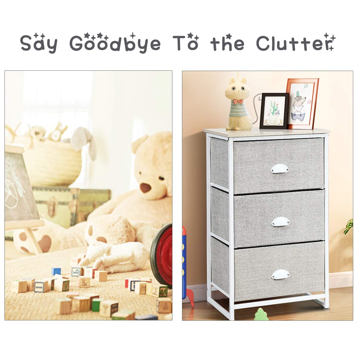 Giantex Dresser Storage Tower Nightstand W/Fabric Drawers, Sturdy Steel Frame and Wood Top Organizer Unit for Bedroom, Living Room, Entryway,Closets End Table Storage Unit (29ββ(H), White)