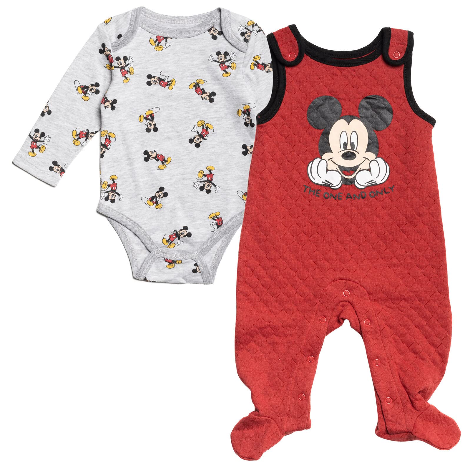 Disney Mickey Mouse Newborn Baby Boys Cuddly Bodysuit Snap French Terry Overall Gray/Red 6-9 Months