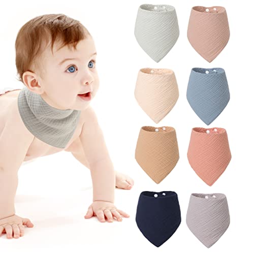 Rapotti Baby Drool Bibs Cotton for Boys and Girls Solid Colors 8 Pack Baby Bids Set for Teething and Drooling