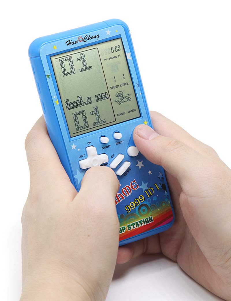 Retro Block Game Console Brick Game Console with Color Shell and Large Screen Powered by 2 AA Batteries Build 23 Games and with a Small Body (Blue)