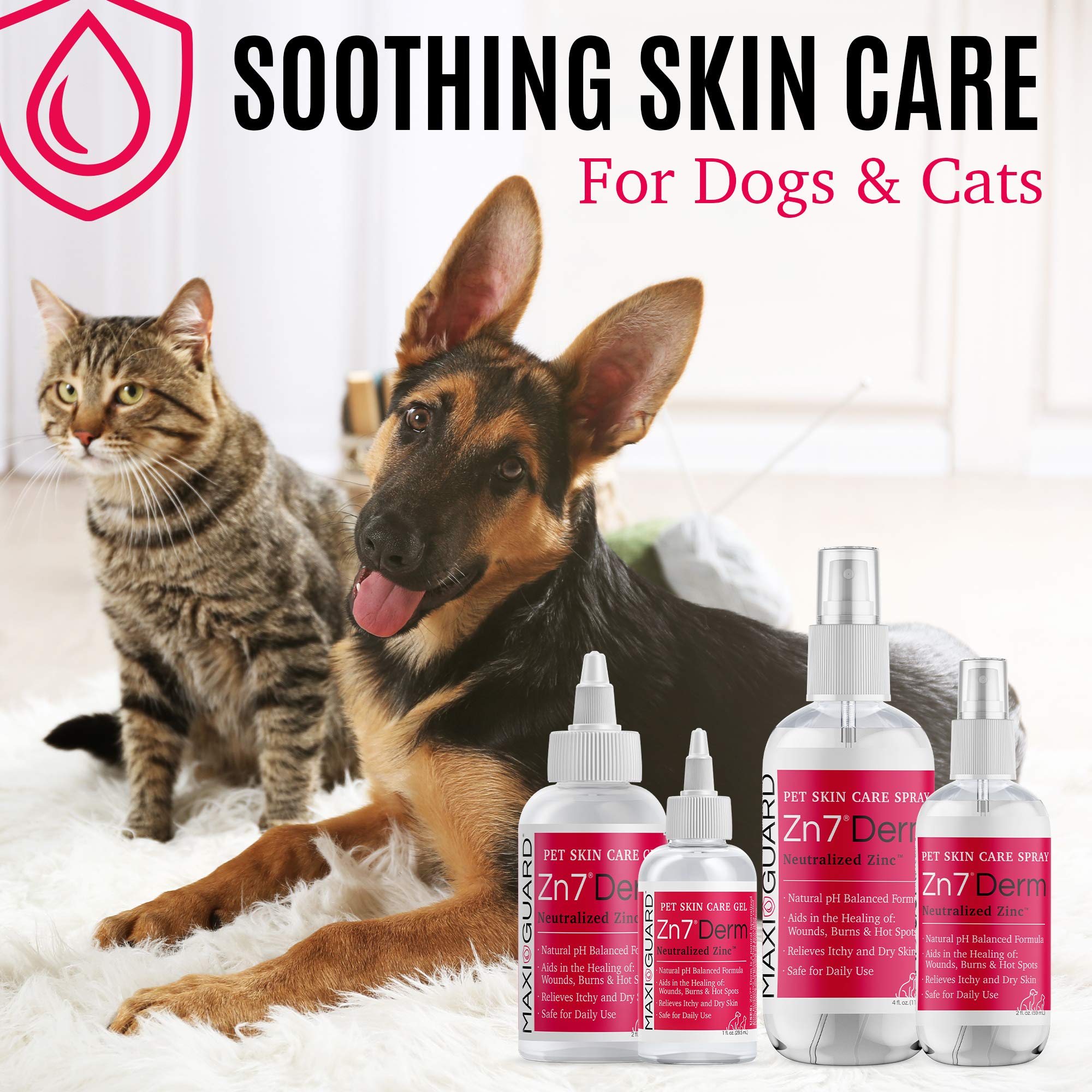 Maxi-Guard Pet Skin Care Gel Zn7 Derm with Neutralized Zinc for Dogs, Cats, Bovine, Exotics and Companion Animals (2oz), red/White