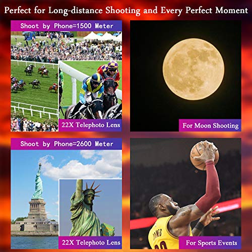 Phone Camera Lens Kit 10 in 1 for iPhone Samsung Pixel Android, 22X Telephoto Lens, 0.62X Super Wide Angle Lens&25X Macro Lens, 235° Fisheye,Kaleidoscopes, Starlight,Tripod,for Most Smartphone