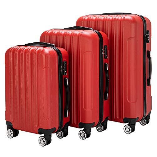 Karl home Luggage Set of 3 Hardside Carry on Suitcase Sets with Spinner Wheels & TSA lock, Portable Lightweight ABS Luggages for Travel, Business - Red (20/24/28)