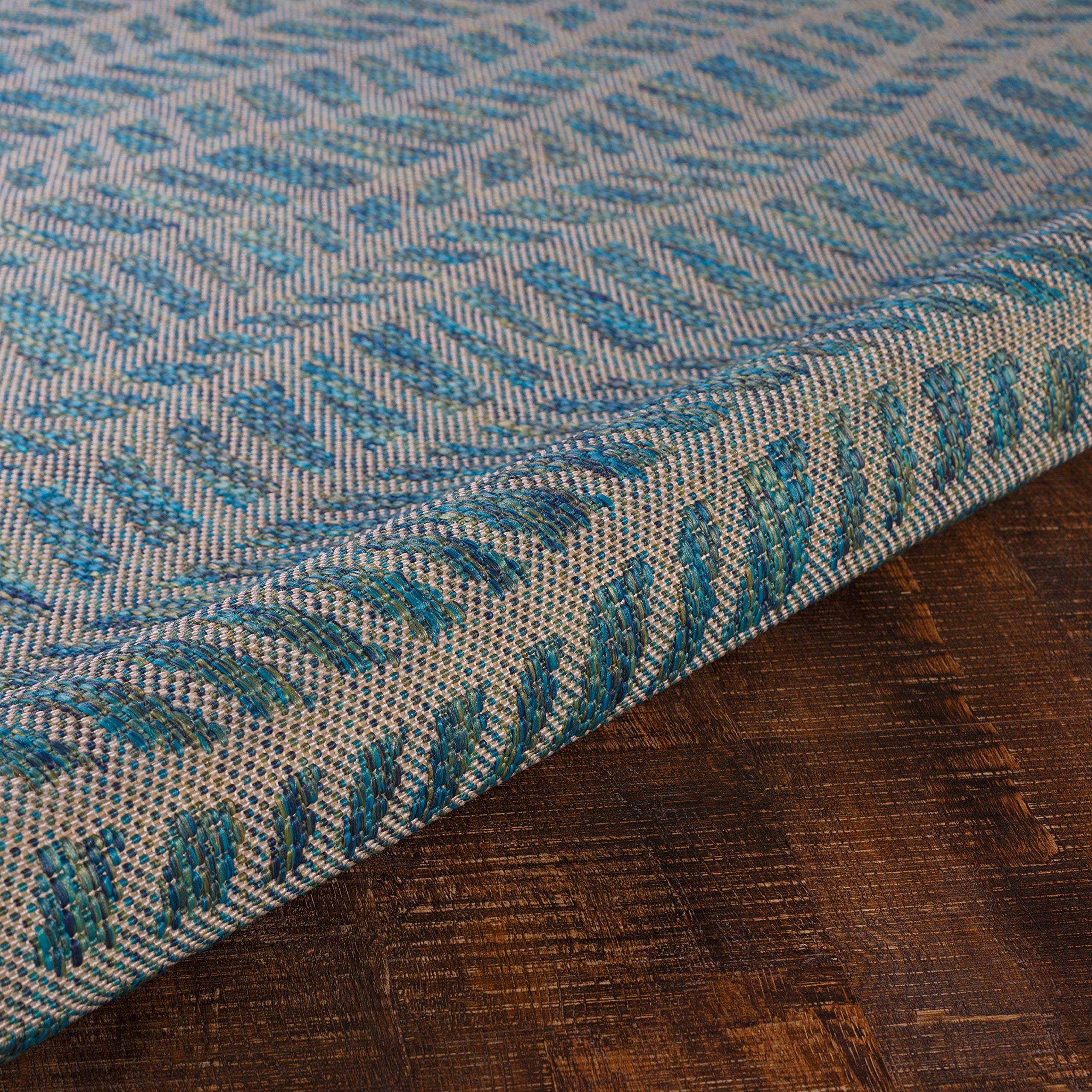 HOMEGNOME Indoor Outdoor geo Wave Rug (5'3"x7'6", Ocean Blue)