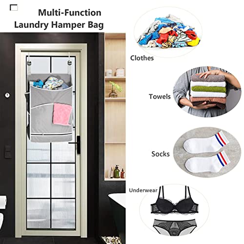 Hanging Laundry Hamper Bag Large Opening Large Capacity Expandable Multi-Pocket Over The Door Laundry Hamper Equipped With A Freely Adjustable Height Hook Hanging Laundry Bag For Clothes Storage