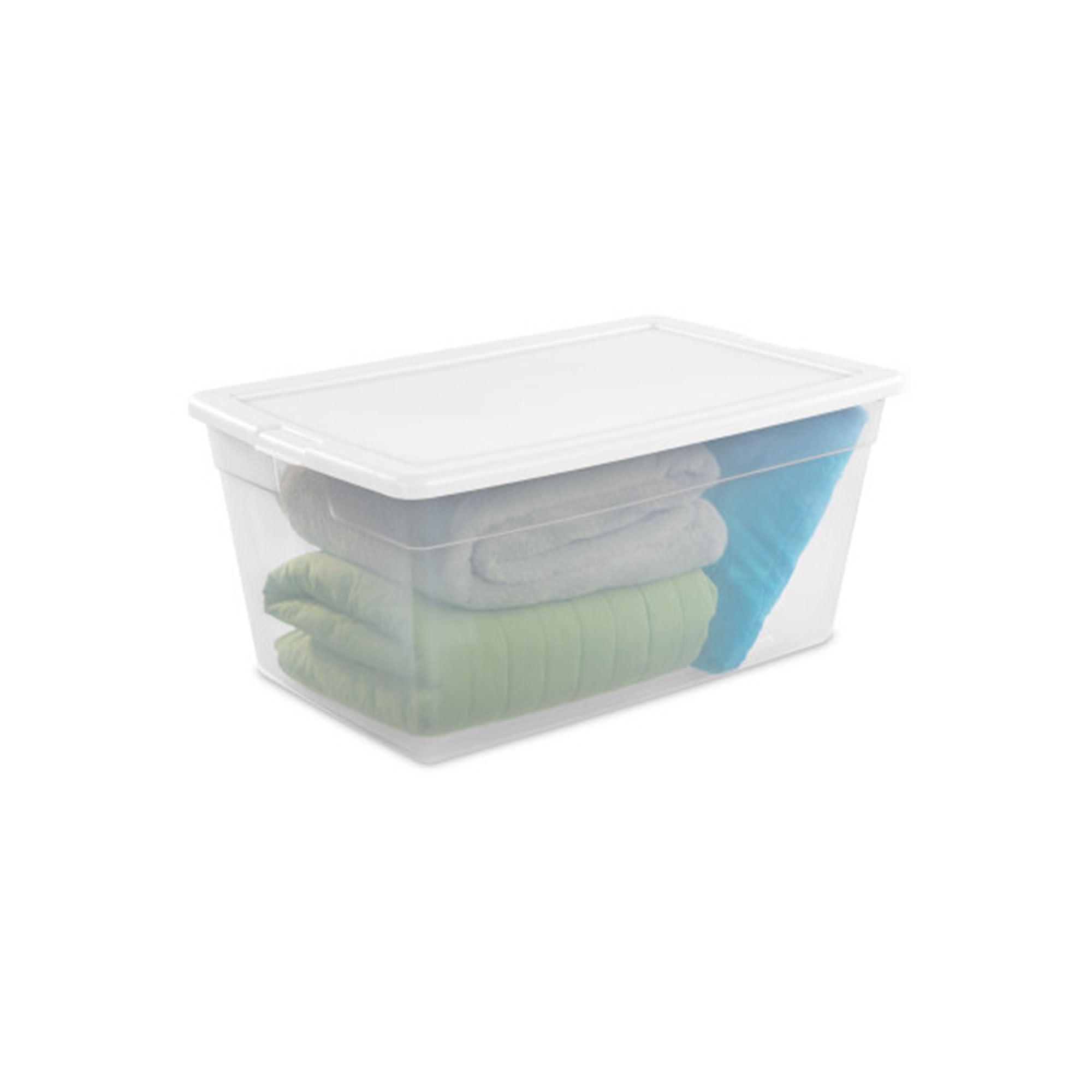 Sterilite 90 Qt Storage Box, Stackable Bin with Lid, Plastic Container to Organize Clothes, Blankets, Towels in Closet, Clear with White Lid, β29.75"L x 13.5"W x 18.75"H, 4-Pack