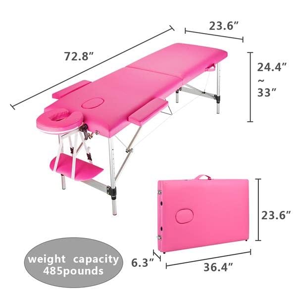 CXDTBH Massage Table Bed 2 Sections Folding Portable Aluminum Foot SPA Professional Beauty Equipment 60CM Wide (Color : Black)